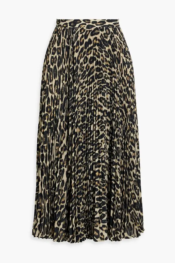 Theory Pleated Leopard-print Crepe Midi Skirt