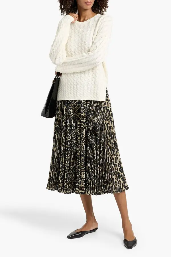Theory Pleated Leopard-print Crepe Midi Skirt