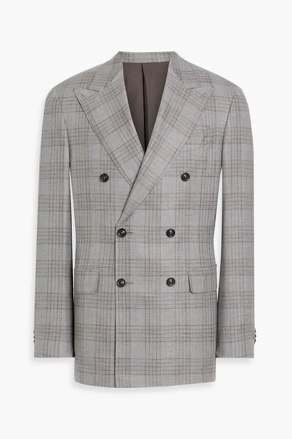 Canali Doublebreasted Prince Of Wales Checked Cupro Blazer