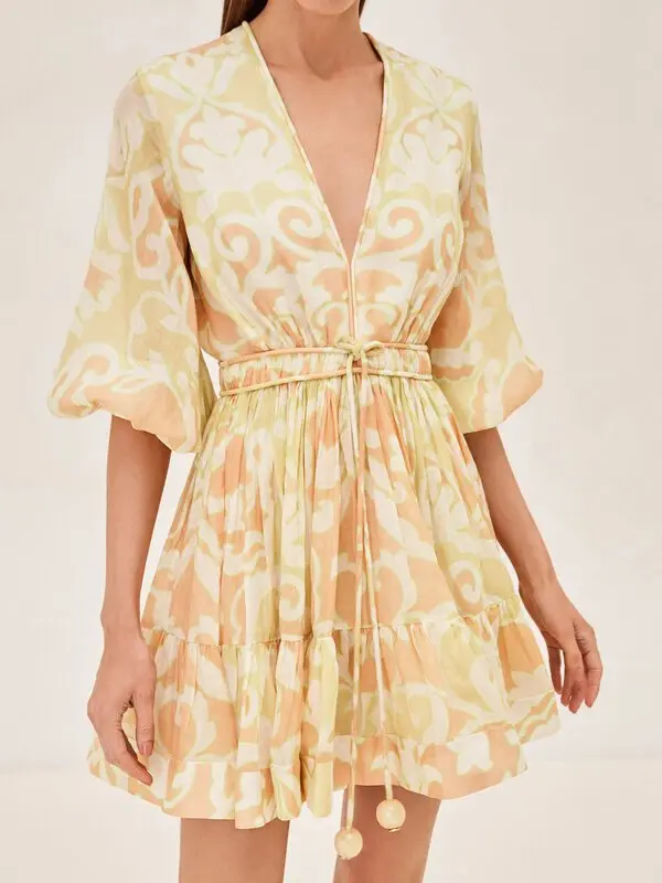 Alexis Capri Dress With Vine Motif - Melon Vine