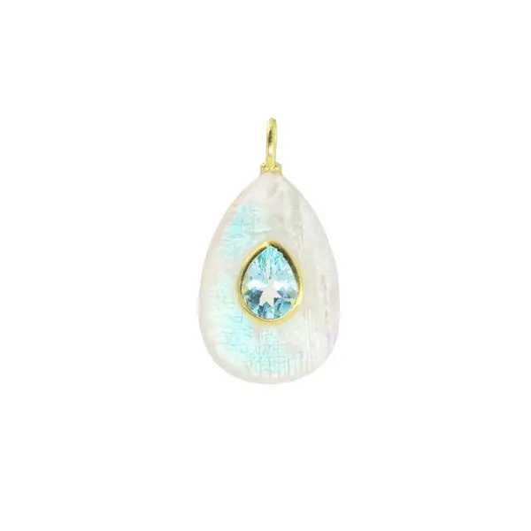 KAMARIA Moonstone Gemstone Pendant With Topaz Medium Pear - White