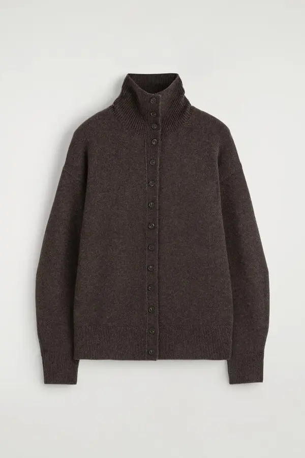 Cos Sculpted Cashmere Mock-neck Cardigan - Brown