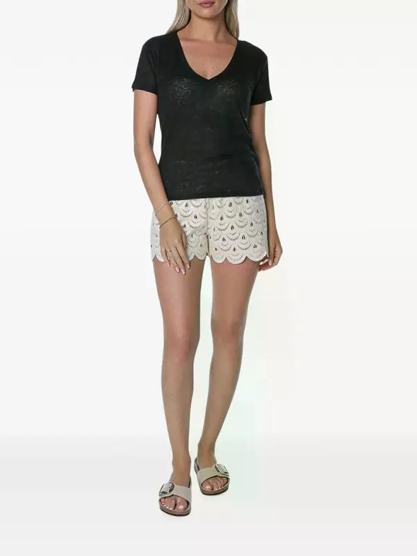 MC2 SAINT BARTH Linen V-neck T-shirt With Embroidered Logo - Black