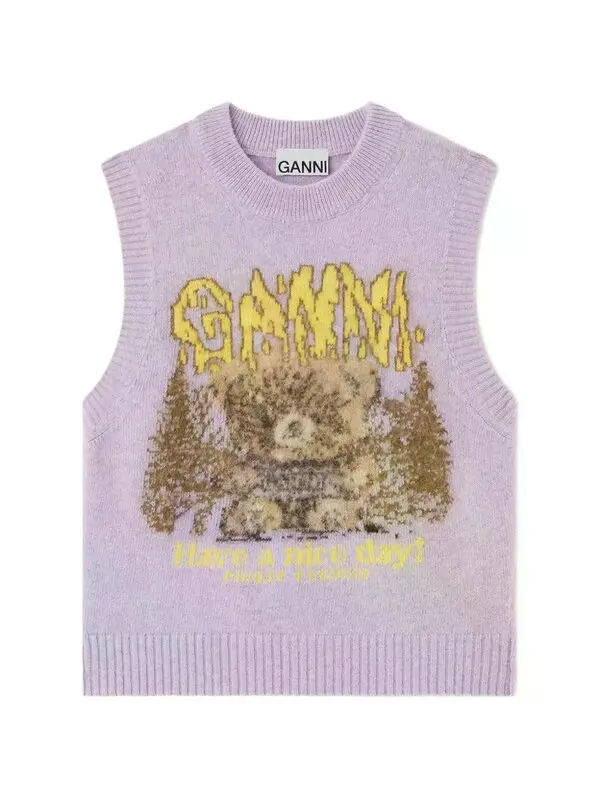 GANNI Forest Teddy Intarsia Knit Vest