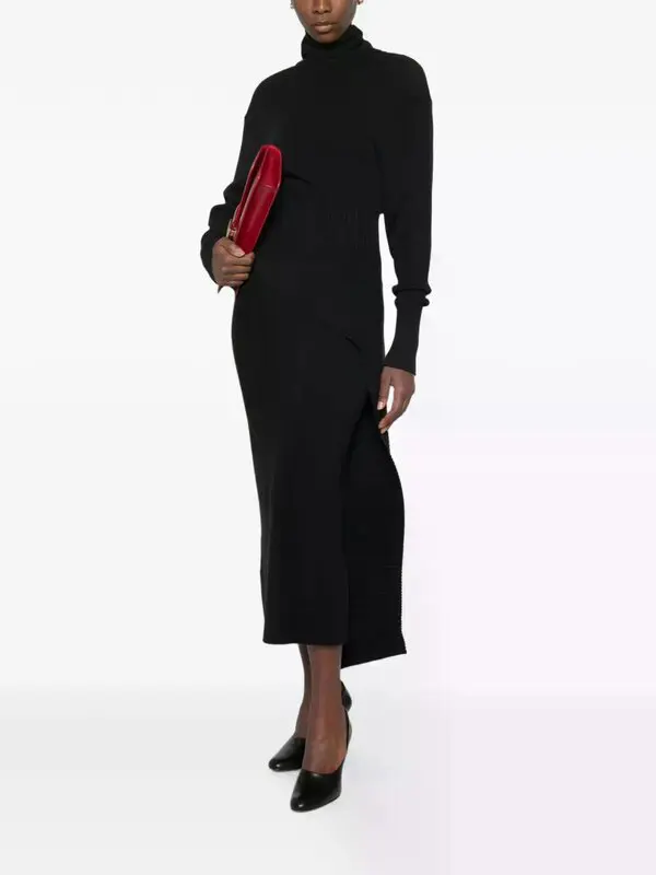 LANVIN Ribbed Knit Asymmetrical Turtleneck Dress