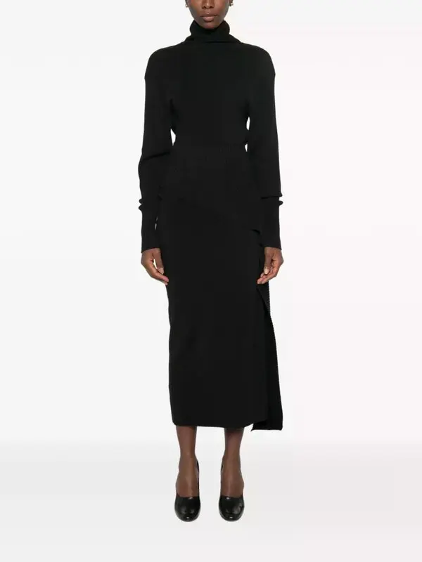 LANVIN Ribbed Knit Asymmetrical Turtleneck Dress
