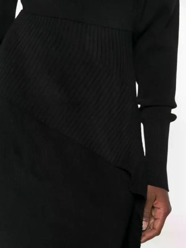 LANVIN Ribbed Knit Asymmetrical Turtleneck Dress
