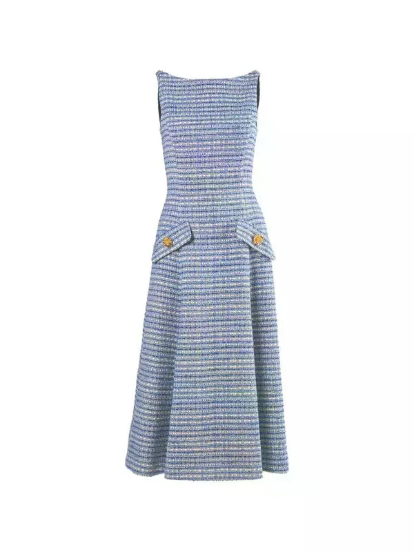 Carolina Herrera Tweed Effect Button-detail A-line Midi Dress - Blue
