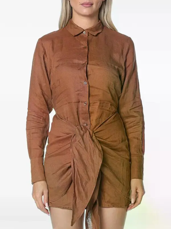 MC2 SAINT BARTH Linen Shirt Dress With Draped Knot Detail