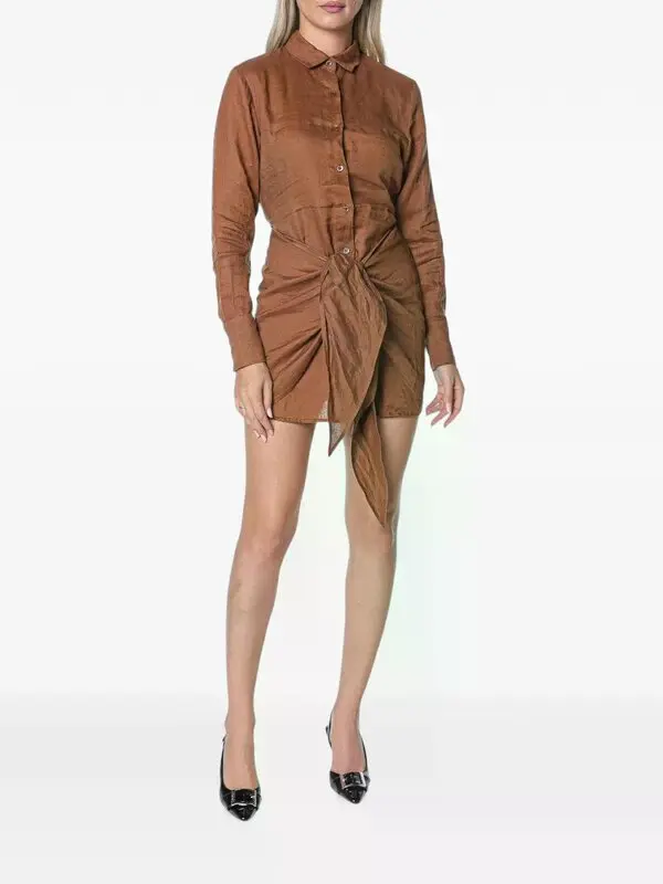 MC2 SAINT BARTH Linen Shirt Dress With Draped Knot Detail