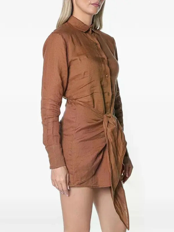 MC2 SAINT BARTH Linen Shirt Dress With Draped Knot Detail