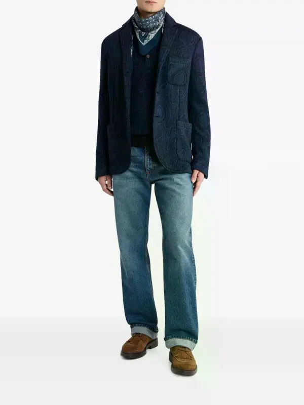 Etro Wool-blend Jacquard Polo Sweater With Arnica Motif - Blue