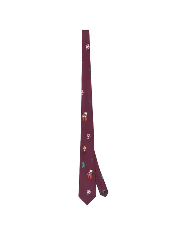 LES DEUX Embroidered Silk Neck Tie - Purple