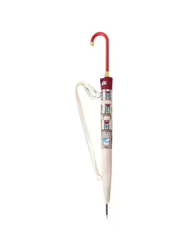 Moschino Building-print Curved-handle Umbrella - Red