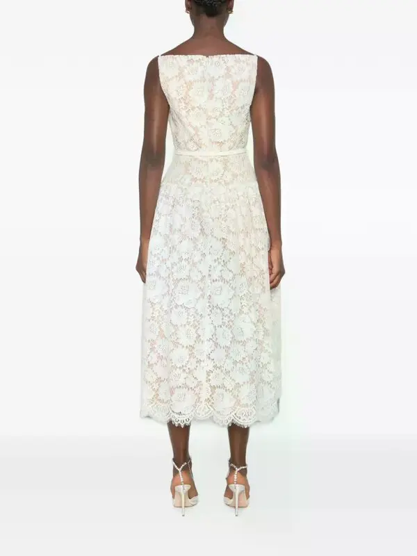 SELF-PORTRAIT Lace-overlay Belted Midi Dress