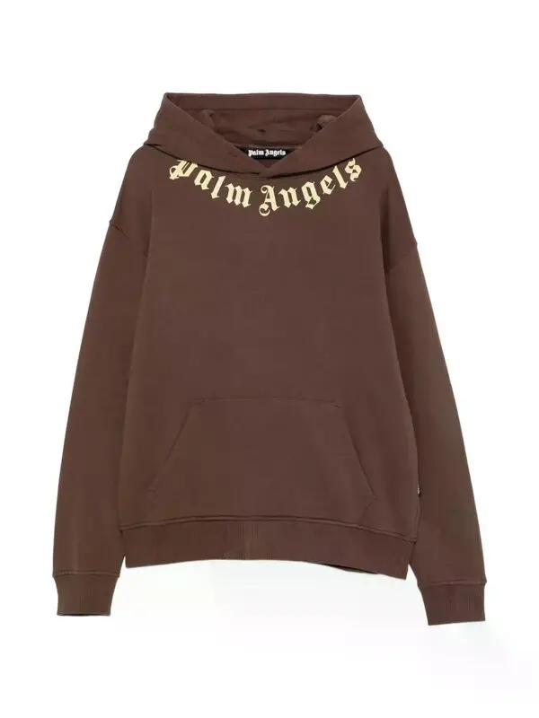 Palm Angels Neck Logo Printed Hoodie - Brown