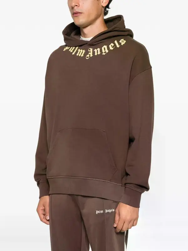 Palm Angels Neck Logo Printed Hoodie - Brown