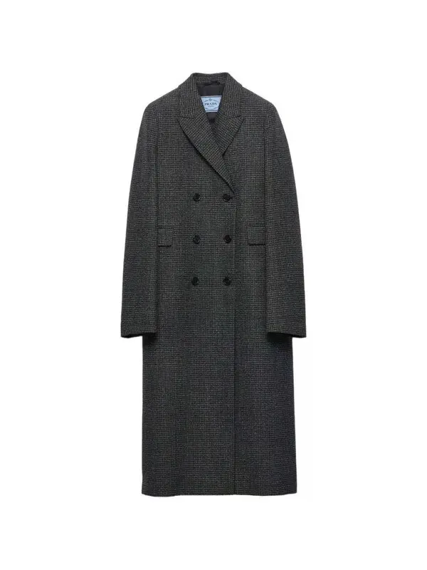 Prada Double-breasted Gingham Checked Wool Coat