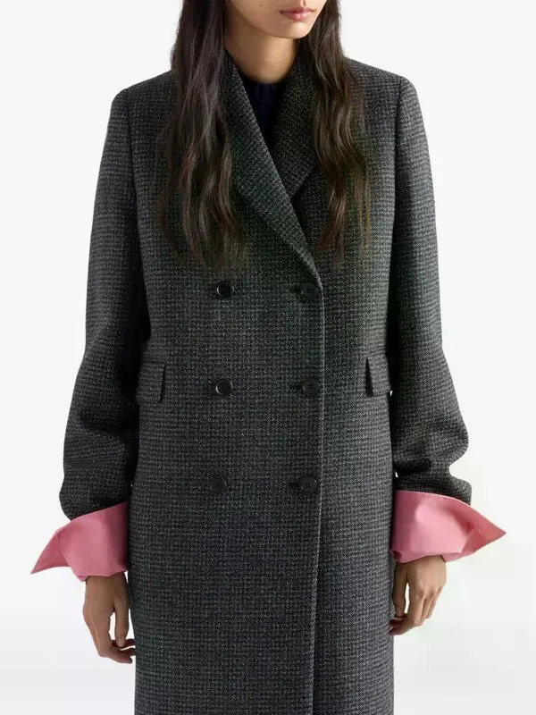 Prada Double-breasted Gingham Checked Wool Coat