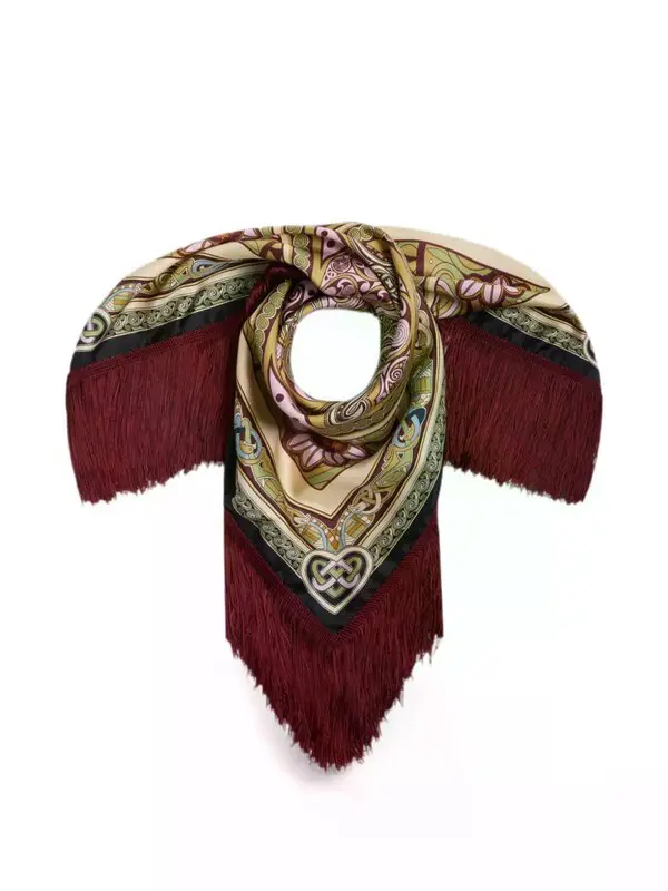 La DoubleJ Kells Placée Light In Silk Twill With Fringes Scarf