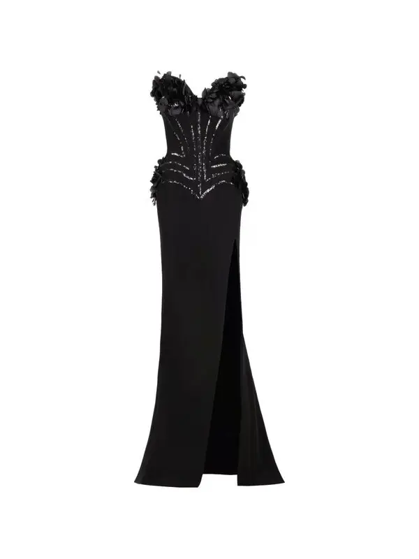 GABY CHARBACHY Sequin-embellished Floral-appliqué Maxi Dress