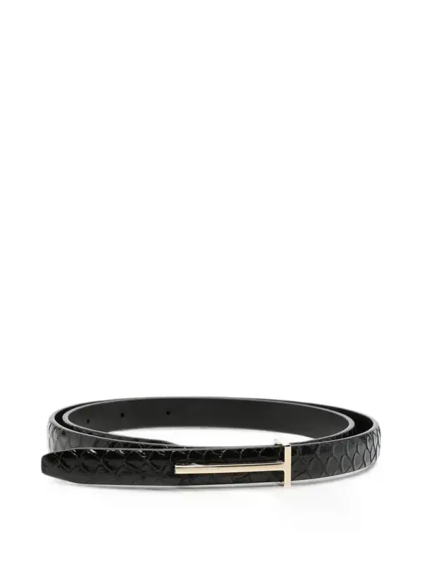 TOM FORD T-logo Snakeskin-effect Belt - Black