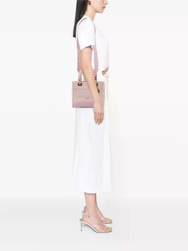 Dior Embroidered Canvas Cannage Lady D Lite Satchel - Pink