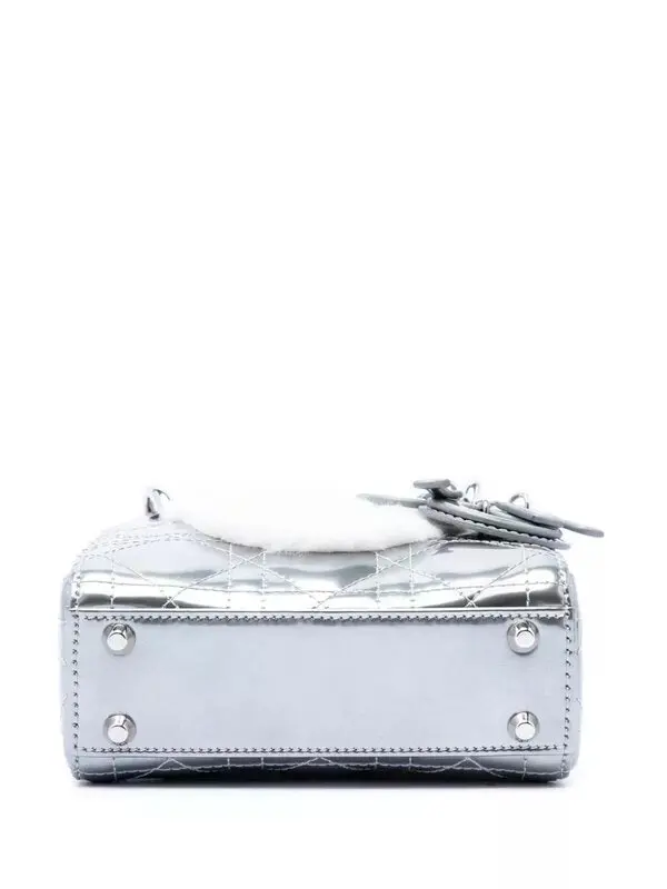 Dior Micro Metallic Patent Cannage Bear Lady Satchel - Silver