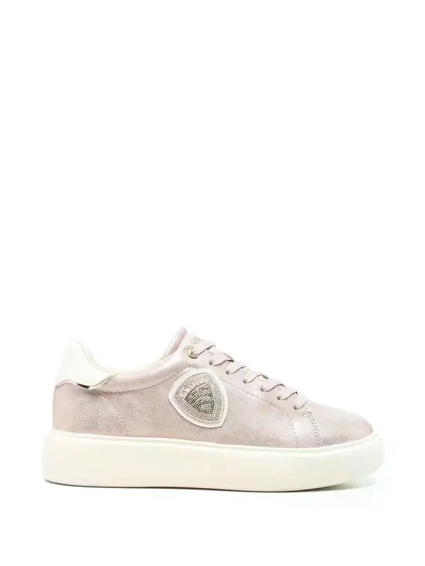 BLAUER. Metallic-effect Leather Sneakers With Logo Patch