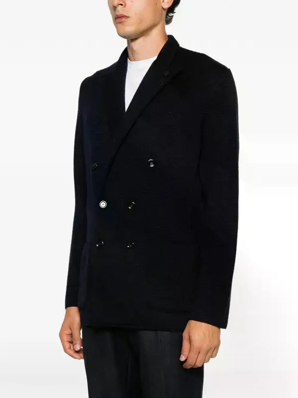 LARDINI Double-breasted Knit Blazer - Blue