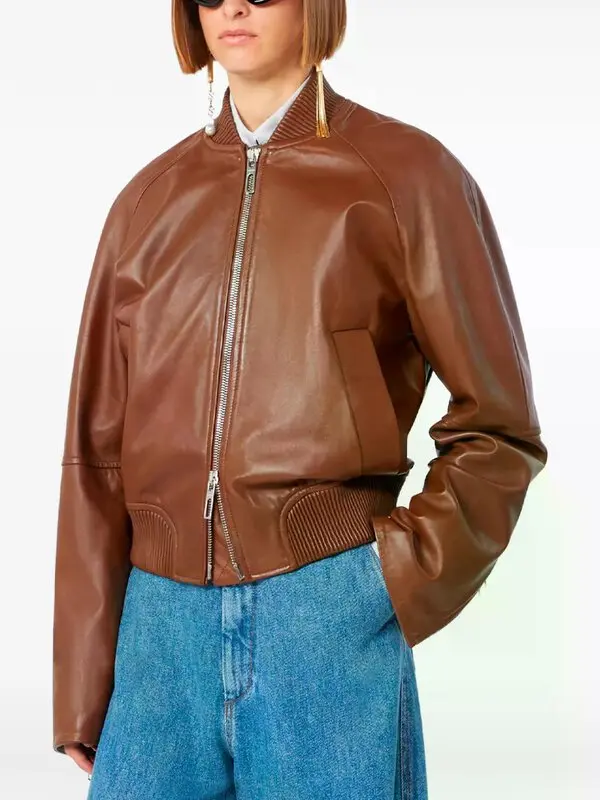 Sportmax Ribbed-trim Leather Jacket
