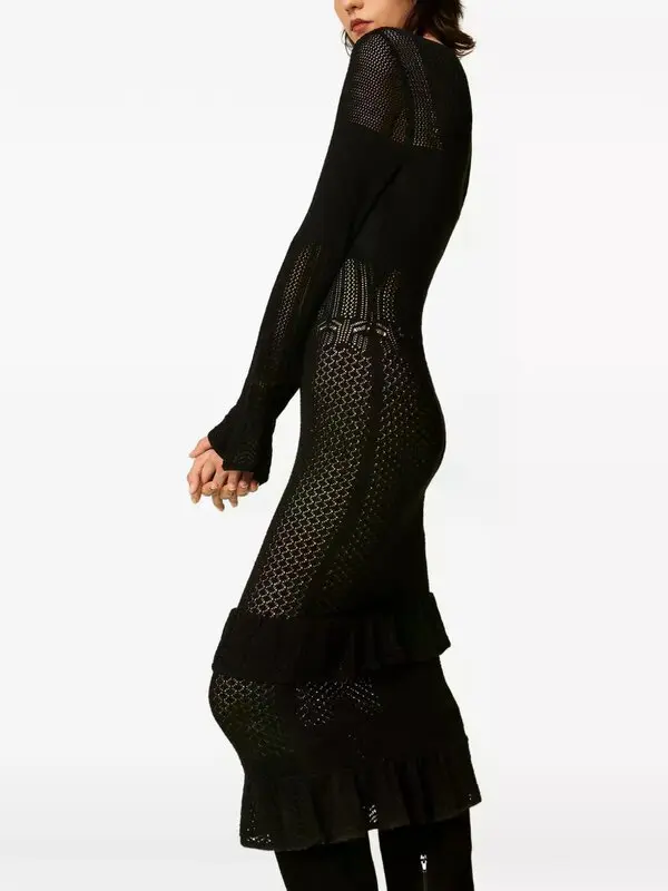 TWINSET Long Wool Blend Knit Dress With Ruffles