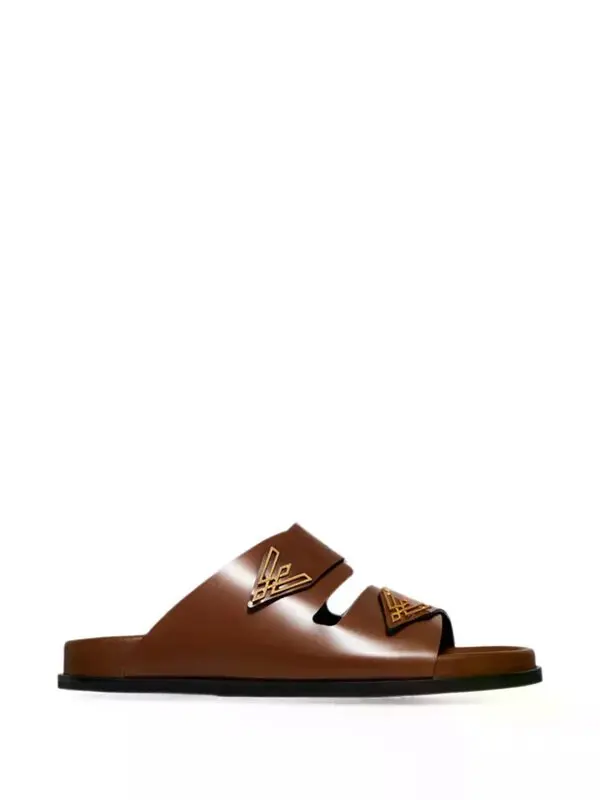 VANDA NOVAK Leather Double Strap Flat Sandals