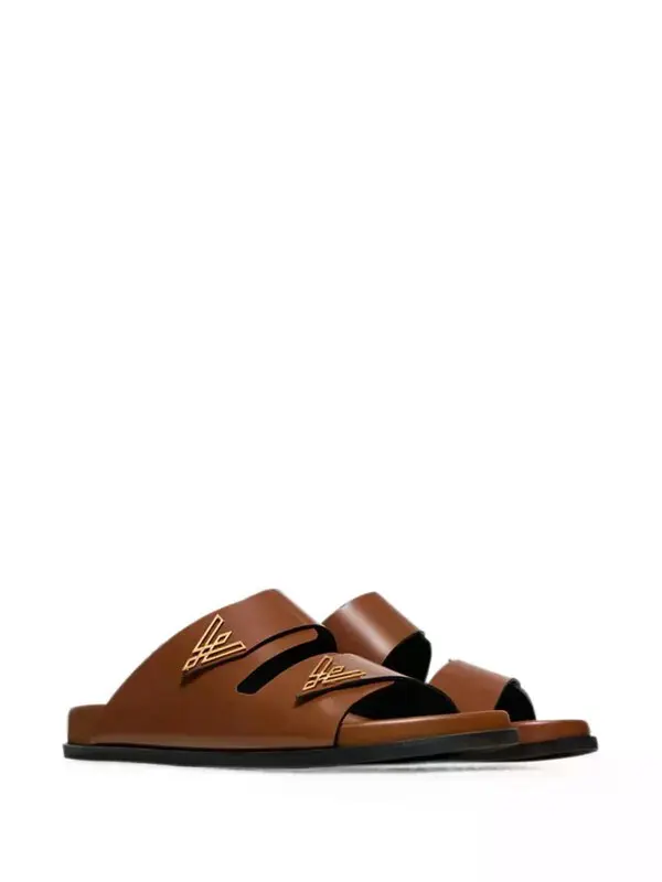 VANDA NOVAK Leather Double Strap Flat Sandals