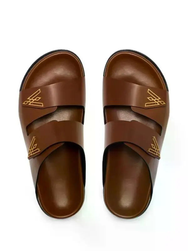 VANDA NOVAK Leather Double Strap Flat Sandals