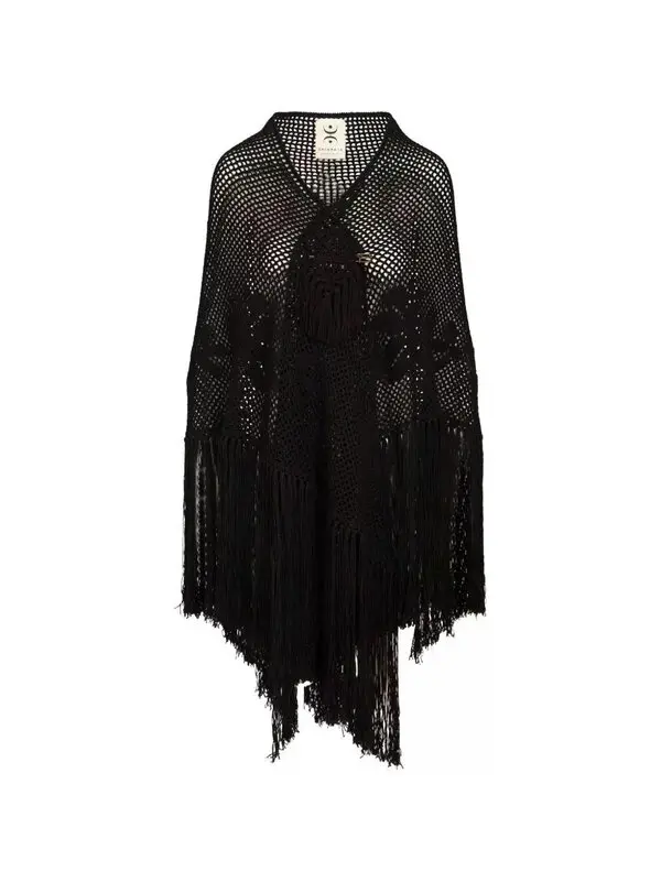 CHIARA IS Rosa Crochet Fringed Shawl - Black