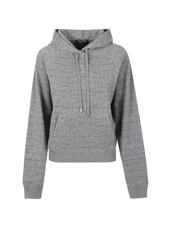TOM FORD Cashmere Cotton Croco Jacquard Jersey Hoodie - Grey
