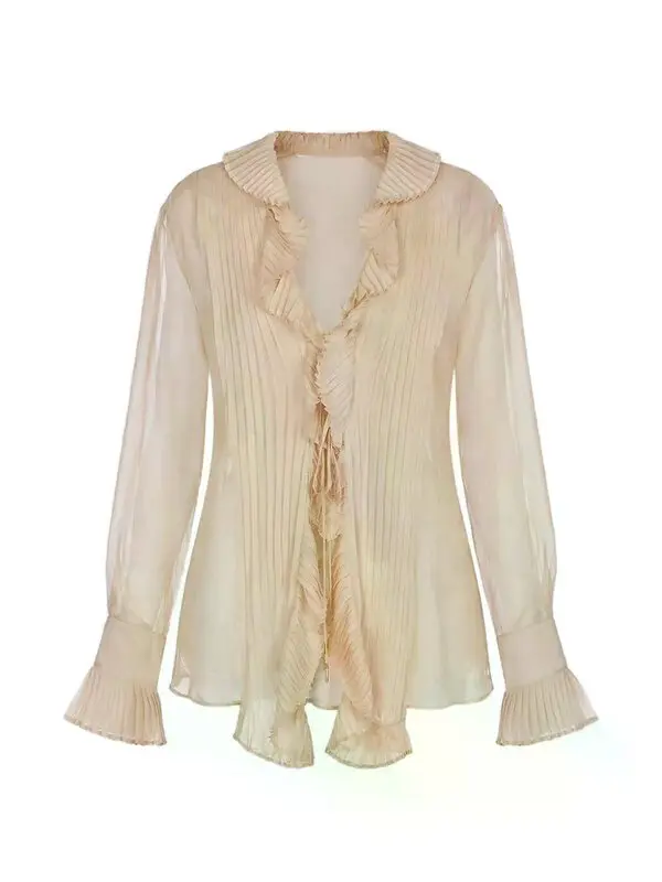 Alberta Ferretti Ruffled Pleated Blouse - Neutrals