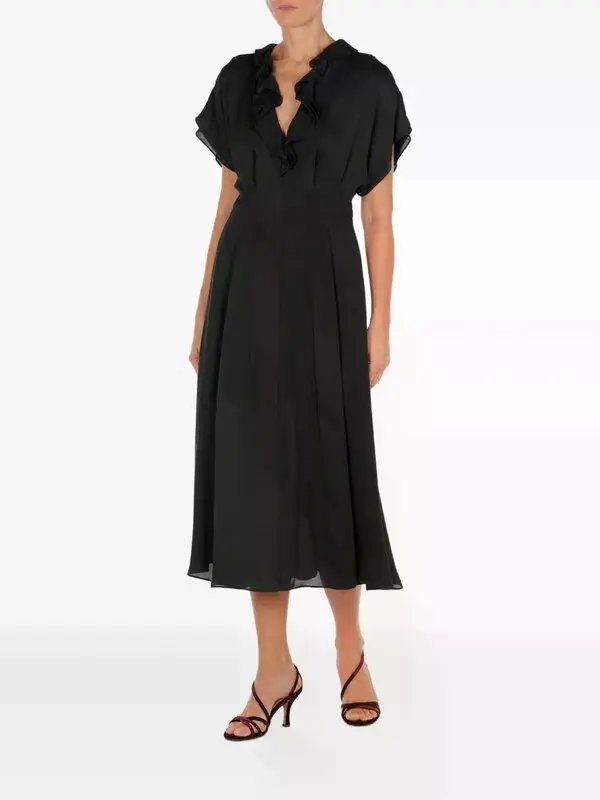 Alberta Ferretti Ruffled V-neck Midi Dress