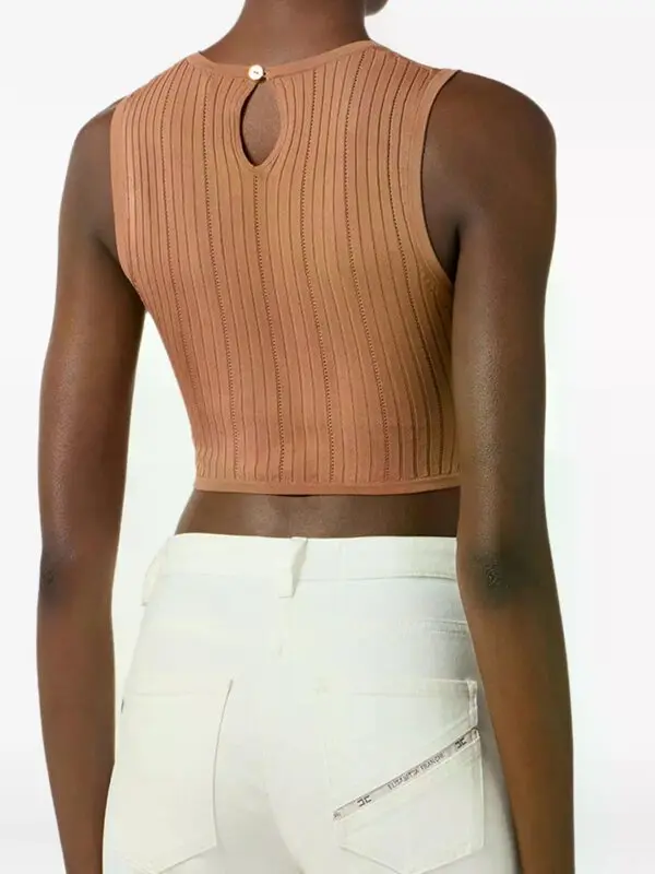 Elisabetta Franchi Ribbed Knit Wrap-front Cropped Top - Brown