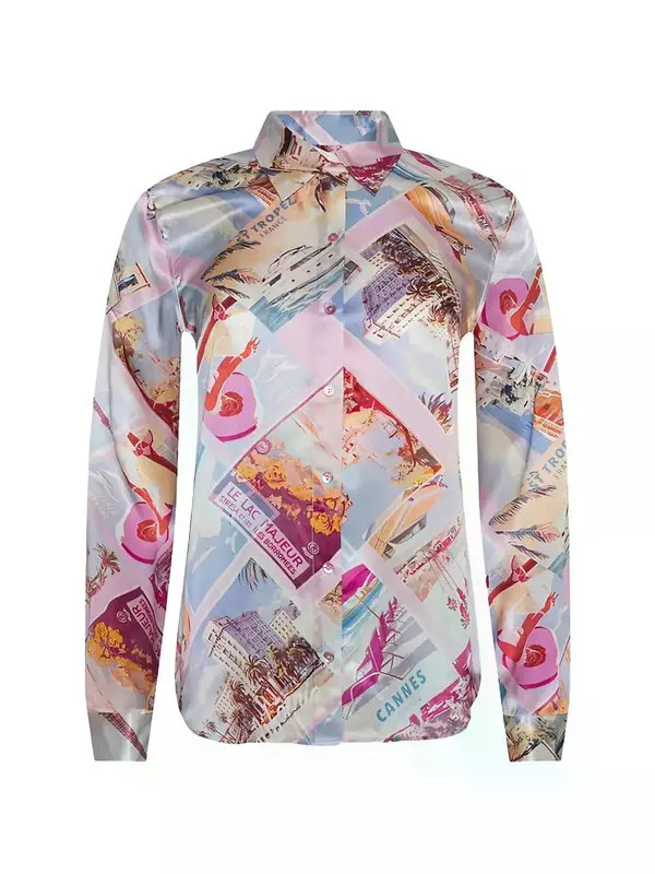 L'Agence Tyler Postcard-print Silk Blouse - Blue