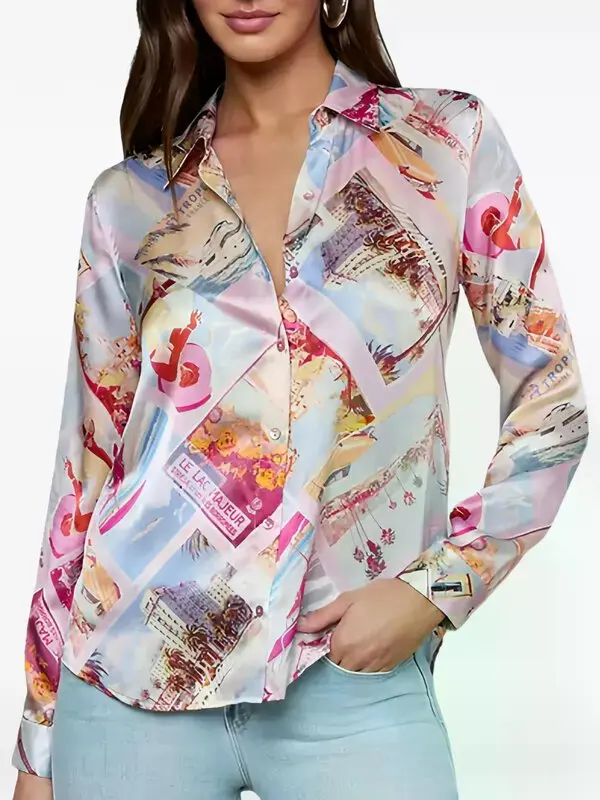 L'Agence Tyler Postcard-print Silk Blouse