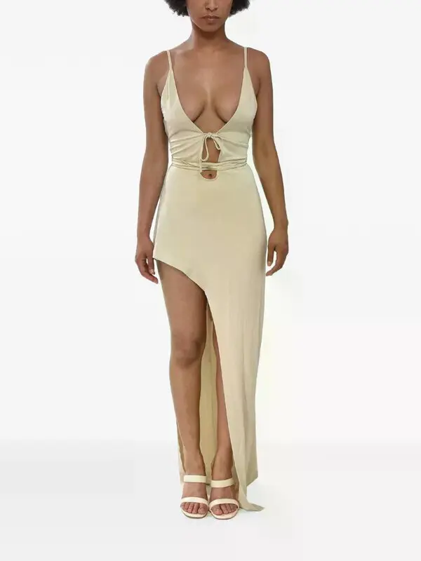 Off-White Asymmetrical Lace-up V-neck Dress