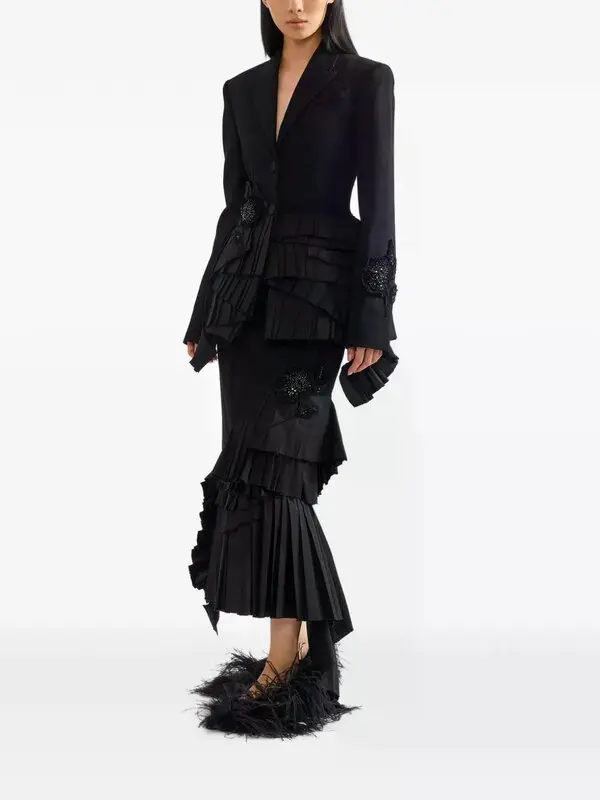 Erdem Ruffled Embroidered Midi Skirt - Black