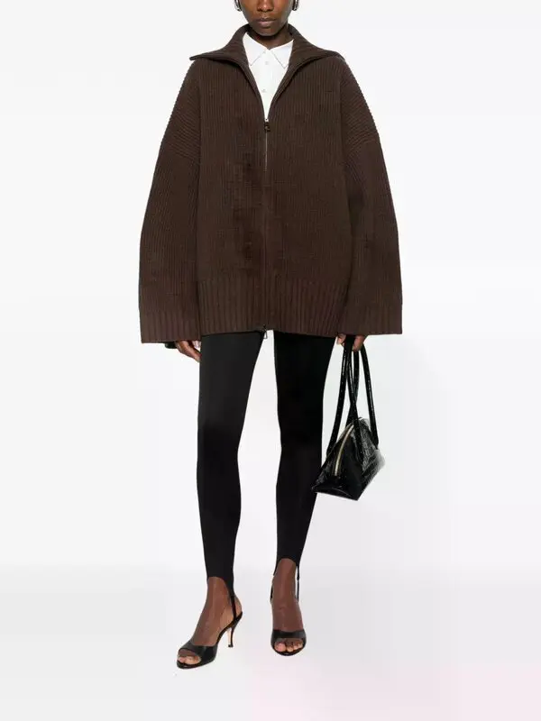 THE FRANKIE SHOP Veda Ribbed-knit Zip-fastening Cardigan - Brown