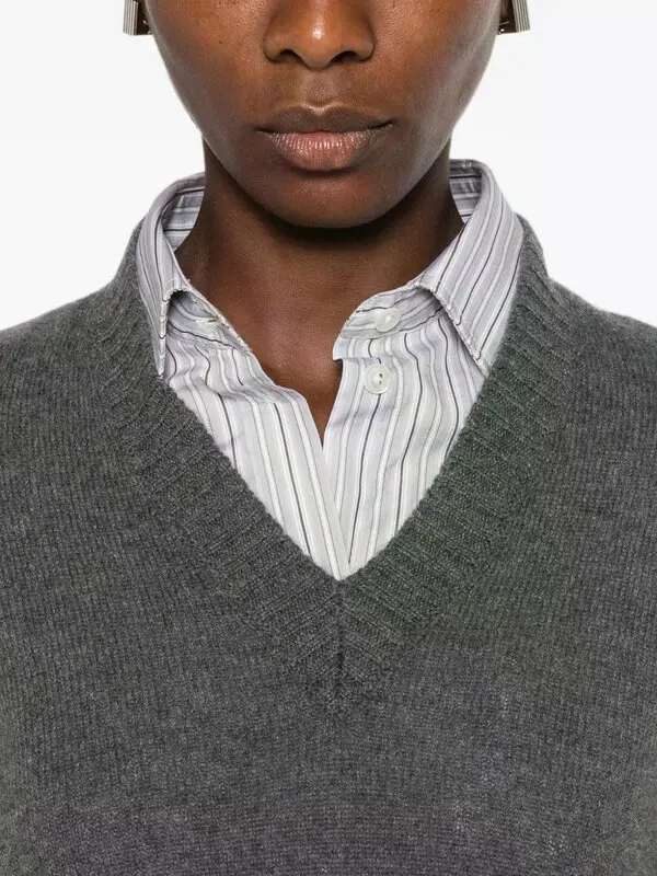 ARAGONA V-neck Ribbed-trim Sweater - Grey