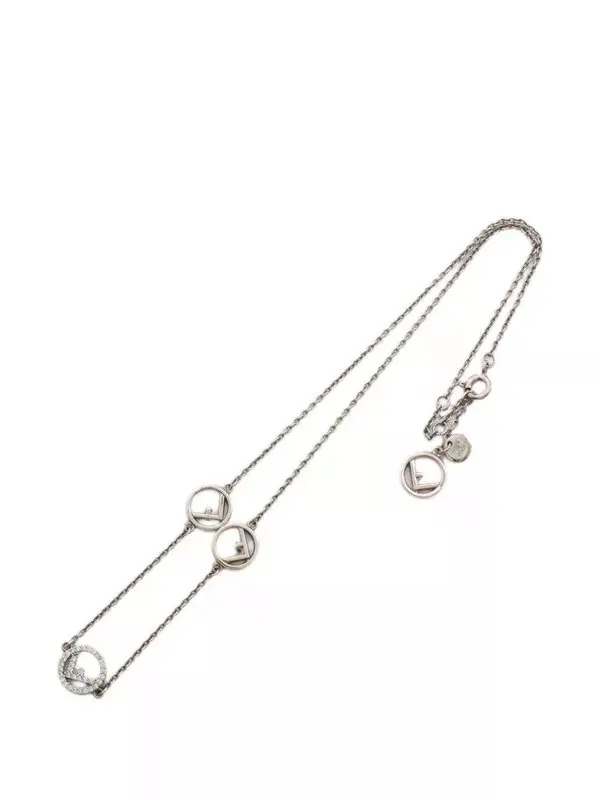 Fendi Tone Rhinestone Embellished "f Is" Logo Necklace - Silver