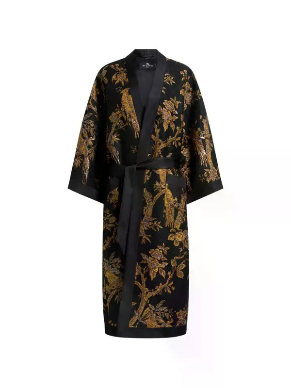 Etro Kimono Coat With Beaded Nature Embroidery