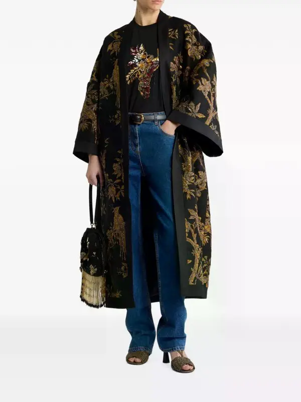 Etro Kimono Coat With Beaded Nature Embroidery