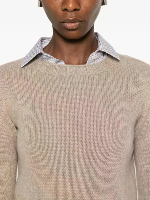 ARAGONA Long-sleeve Ribbed Knit Sweater - Neutrals